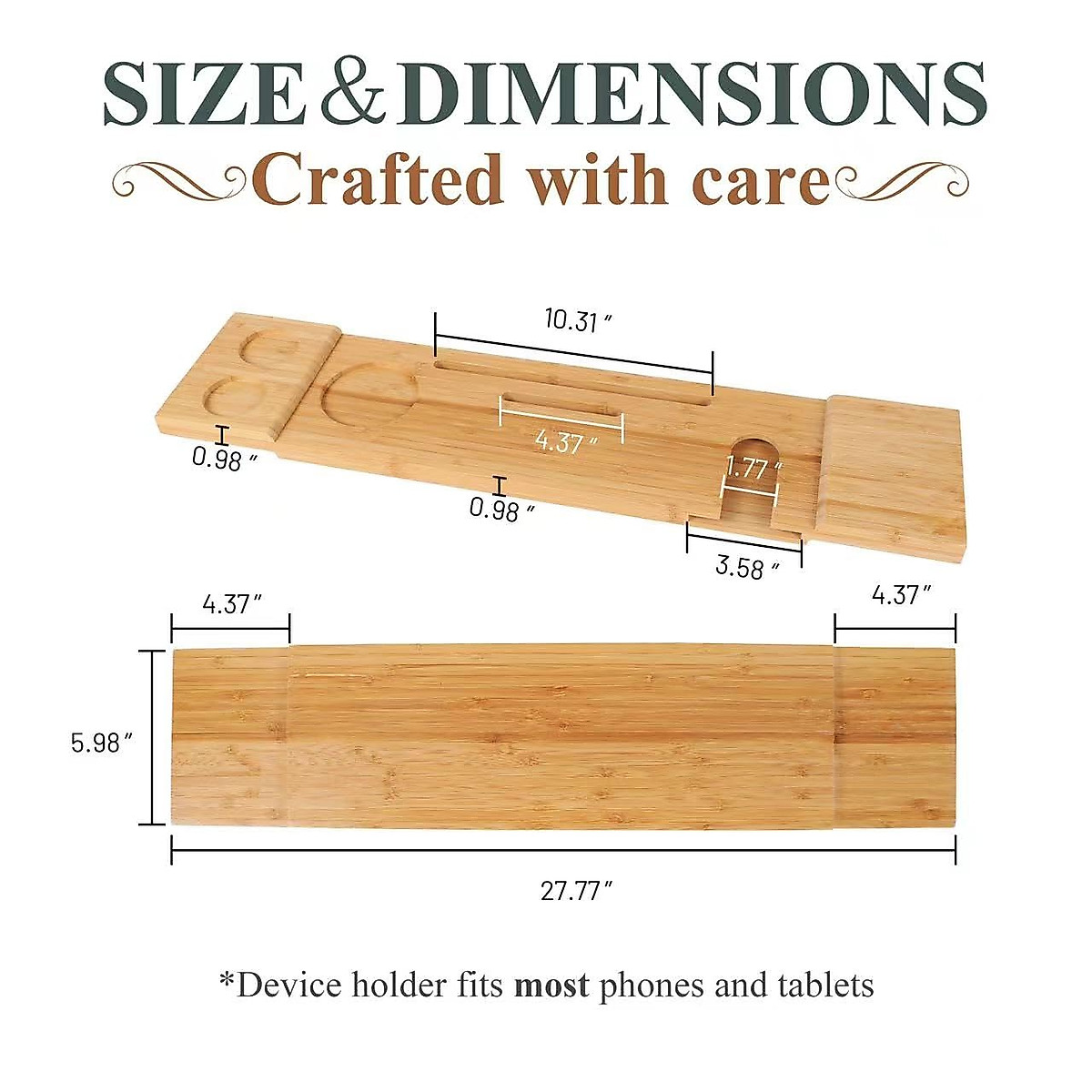 Ecochre Bath Tub Tray Wood, Bathtub Trays for Tub, Bath Caddy Tray for Wooden Bathtub Bath Tray for Tub, Bath Table Bath Board for Tub, Fits Most Bath Tubs, Idea for Women