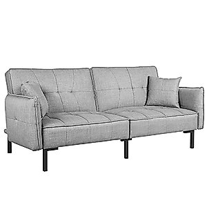 FDW Futon Bed Folding Small Convertible Sofa for Living Room and Homeoffice Furniture, Grey