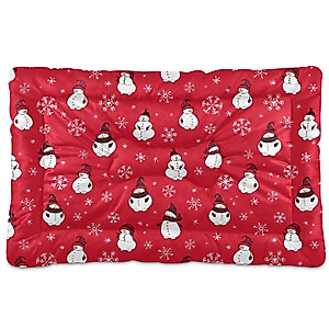 Coikll Christmas Cute Snowmen Pet Bed Pad Soft Dog Bed Mat with Anti-Slip Bottom, Machine Washable Crate Pad Mattress for Dog Sleeping- 36 * 24inches