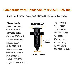 Dr.Roc Replacement for Bumper Clips Fender Liner Retainers Engine Cover Grill Trim Panel Fasteners Rivets Honda Acura 91512-SX0-003 91503-SZ3-003 91506-S9A-003 91503-SZ5-003