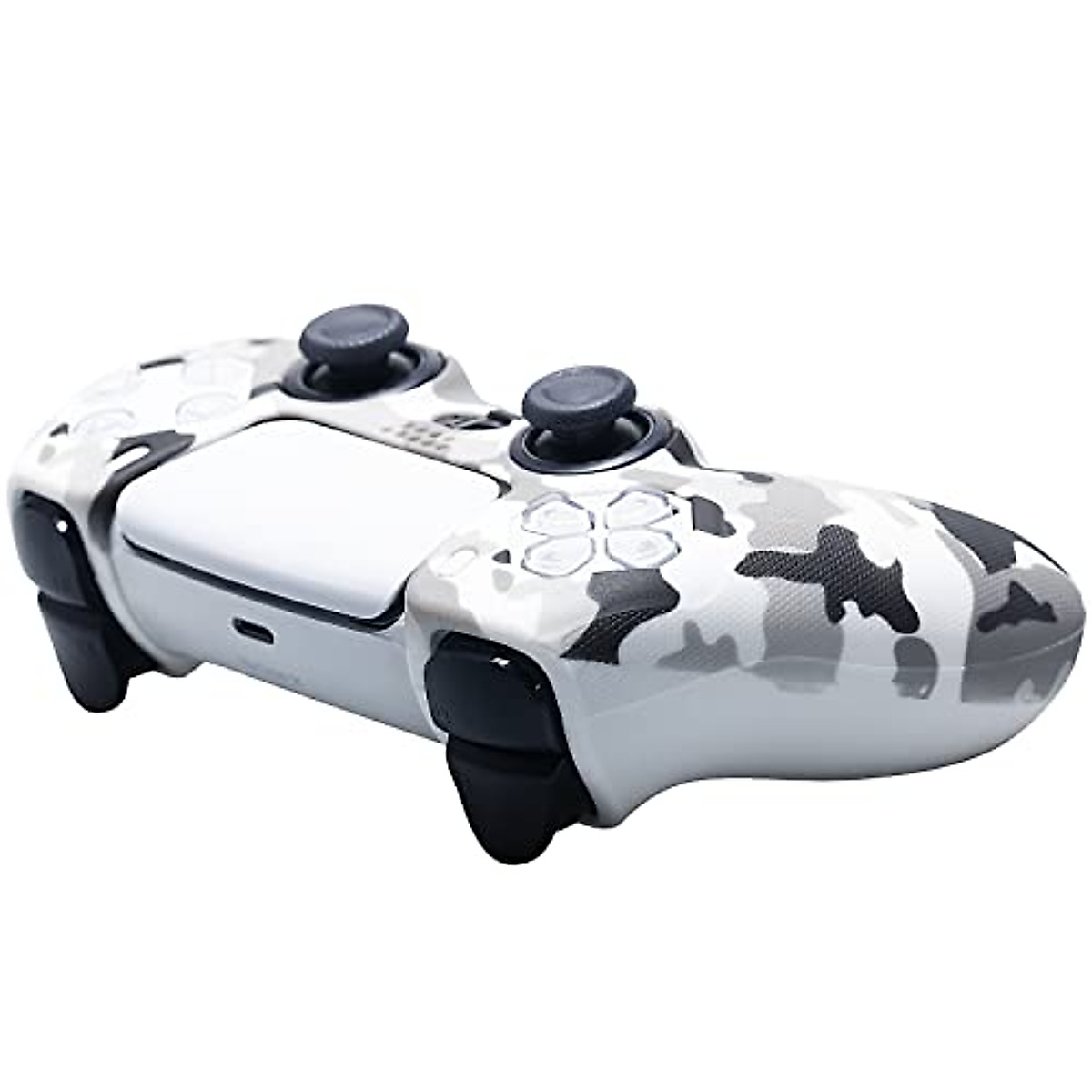 YoRHa Studded Printing Silicone Cover Skin Case for PS5 Dualsense Controller x 1(White) with Pro Thumb Grips x 10