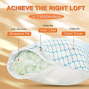 VAINOC Memory Foam Pillows Queen Size Set of 2, Adjustable Cooling Pillow for Side Back Stomach Sleepers with Washable Removable Cover