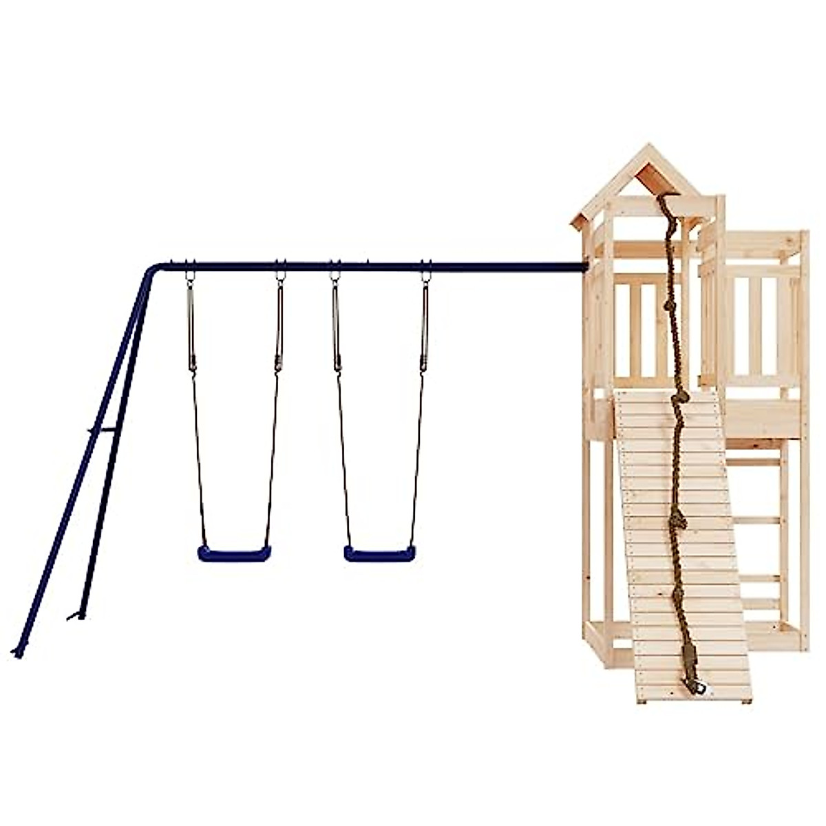 Loibinfen Outdoor Playset Solid Wood Pine, Garden Play Set with 1 Play Tower, 1 Climbing Wall, 1 Double Swing Set, Modern Outdoor Backyard Children's Climbing Wood Playground Playset,-4546