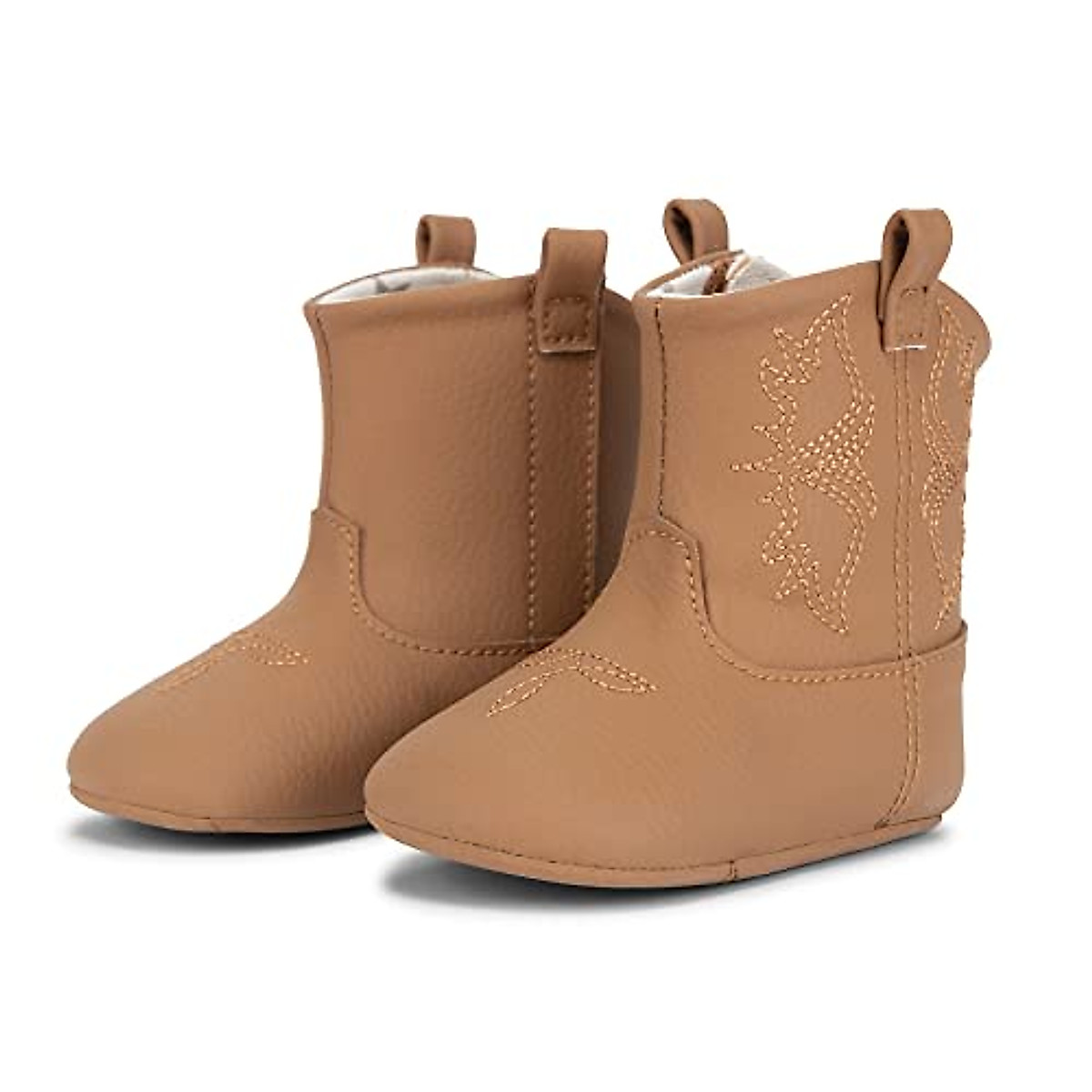 JuJuBe Eco Steps Baby Booties, Western Cowgirl or Cowboy Boots for Babies & Infants, Baby Boy or Baby Girl Shoe, Machine Washable Vegan Leather Baby Shoes, Brulee Brown - 6-9 Months