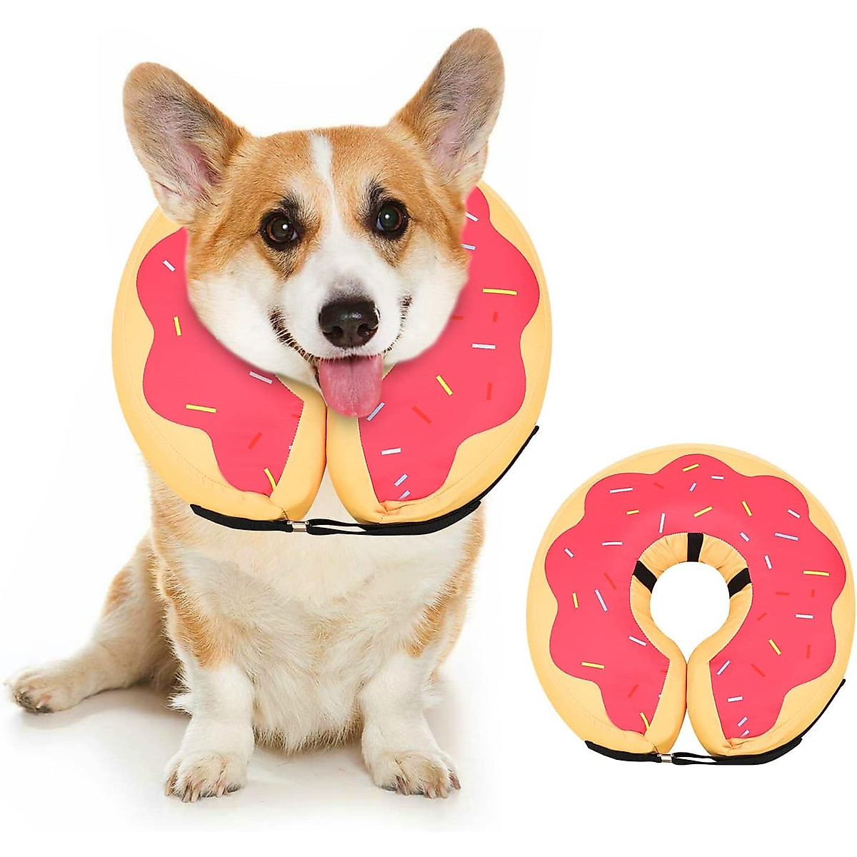 Inflatable Dog Cone Collar – Soft, Comfortable & Adjustable for Small Medium Large Dogs & Cats, Anti-Lick Recovery Donut E-Collar for After Surgery (Pink Donut, XS)