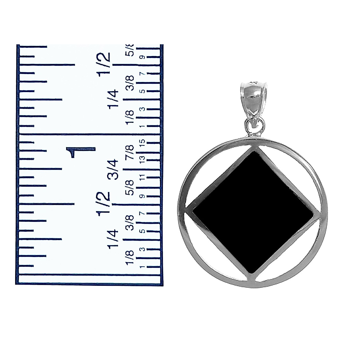 Narcotics Anonymous (NA) Symbol - Sterling Silver Pendant, NA Symbol Square with Black Enamel Inlay, Large Size