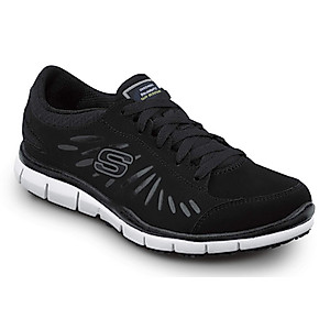 Skechers Work Stacey - Women's Black/White Soft Toe, Slip Resistant, Low Athletic (11.0 M)