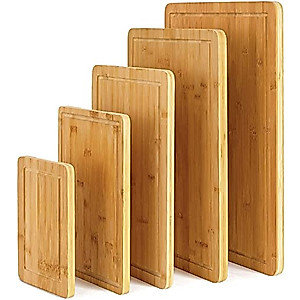 Bamboo Cutting Board Set, Wood Cutting Boards for Kitchen, Chopping Board Set with Juice Groove, Heavy Duty Charcuterie Boards for Meat (Butcher Block) Cheese, Large Cutting Boards (5-Pieces)