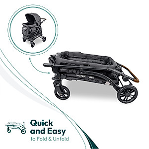 WONDERFOLD M1 Luxe Stroller Wagon (1 Seater) with Raised/Reclining/Removable Seats, Retractable/Removable Canopy, 5 Point Safety Harness, and Adjustable Push Handle - Volcanic Black