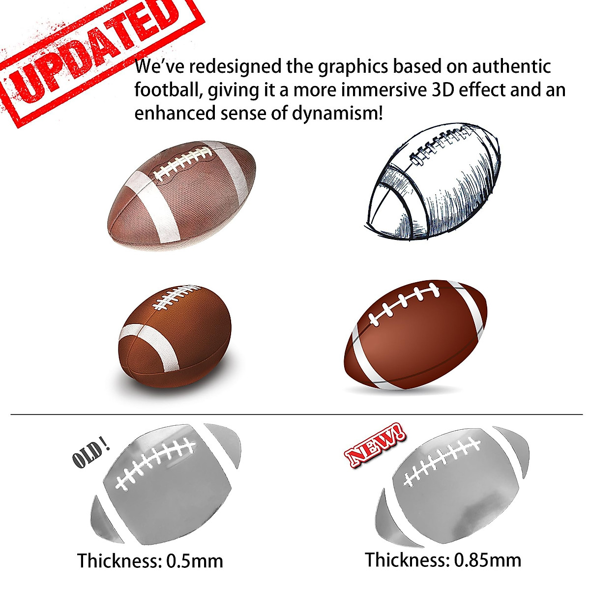 ODOTTAA, Sports Theme Football Shaped Acrylic Mirror Art Sticker for Wall Decor for Boys Bedroom, Dressing Room, Wardrobe, Door