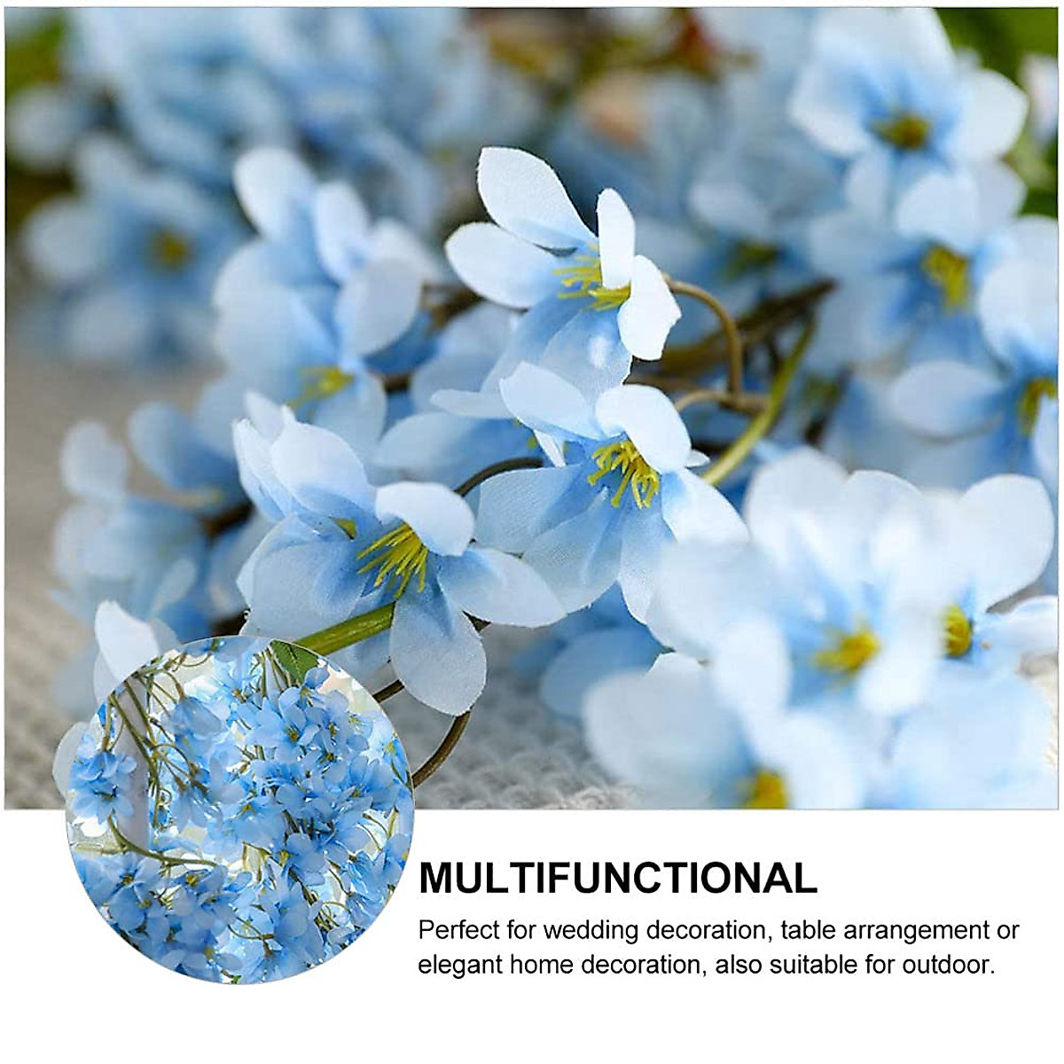 DOITOOL 2pcs Artificial Hydrangea Flower Vine Wisteria Vines Cattleya Flowers Plants for Wedding Party Home Garden Wall Decoration Sky- Blue