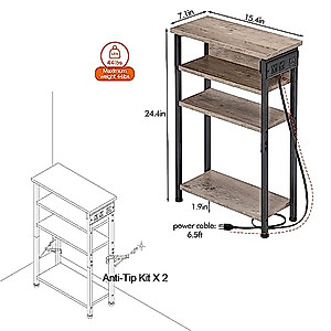 AMHANCIBLE Narrow Side Table with Charging Station, Slim End Table Set of 2, 4 Tier Sofa Table with Storage Shelf, for Small Spaces, USB Ports & Power Outlets, Metal Frame HETN04GY