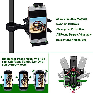 BIZOCO UTV 360°Adjustable Phone Mount, Mobile Phone Holder with high-Density Metal Security Lock Device, Suitable for 1.75"-2" Roll Bar UTV, Polaris RZR 900 1000 XP/Can-am SXS Accessories