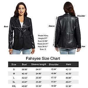 Fahsyee Women's Faux Leather Blazer Jackets Women, Black Motorcycle Vintage Moto Biker Coat Vegan Pleather Fashion XXL