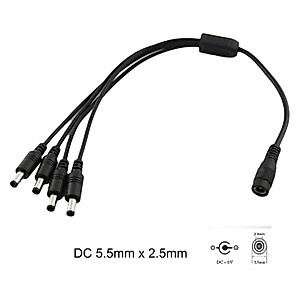 UpperFu 2pcs CCTV DC Power Splitter Cable 5.5mm x 2.5mm Female Jack to 4 Male Splitter Connector Cable 5.5mm x 2.5mm Adapter for LED Strip Surveillance Camera Security Camera