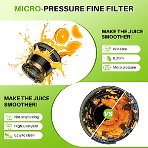 Cold Press Juicer Machines, 300W Slow Masticating Juicer Machines with 3.5inch (89mm) Large Feed Chute, Slow Cold Press Juicer Machines Vegetable and Fruit, Reverse Function Easy to Clean with Brush