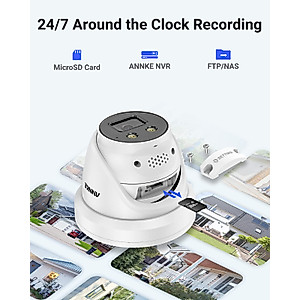 ANNKE AC800 4K Turret POE Camera, Ultra HD Outdoor Security IP Camera with Strobe & Spotlight Alarms, Human/Vehicle Detection, Two-Way Audio, Compatible with Alexa, Up to 256GB MicroSD Card