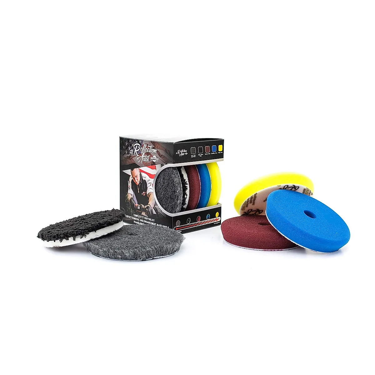 The Rag Company - Buff and Shine Reflection Artist Complete 6" Buffing Kit - Combination of Five Pads, URO line, Easy to Use Combo