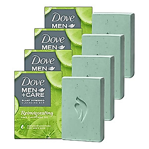 DOVE MEN + CARE Plant-Powered Natural Essential Oil Bar Soap Reinvigorating Lime + Avocado Oil to Clean and Hydrate Mens Skin 4-in-1 Bar Soap for Men's Body, Hair, Face and Shave. 5 oz