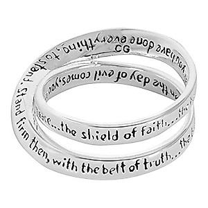 Ephesians 6:13 Silver Plated Women's Double Mobius Ring Size 9