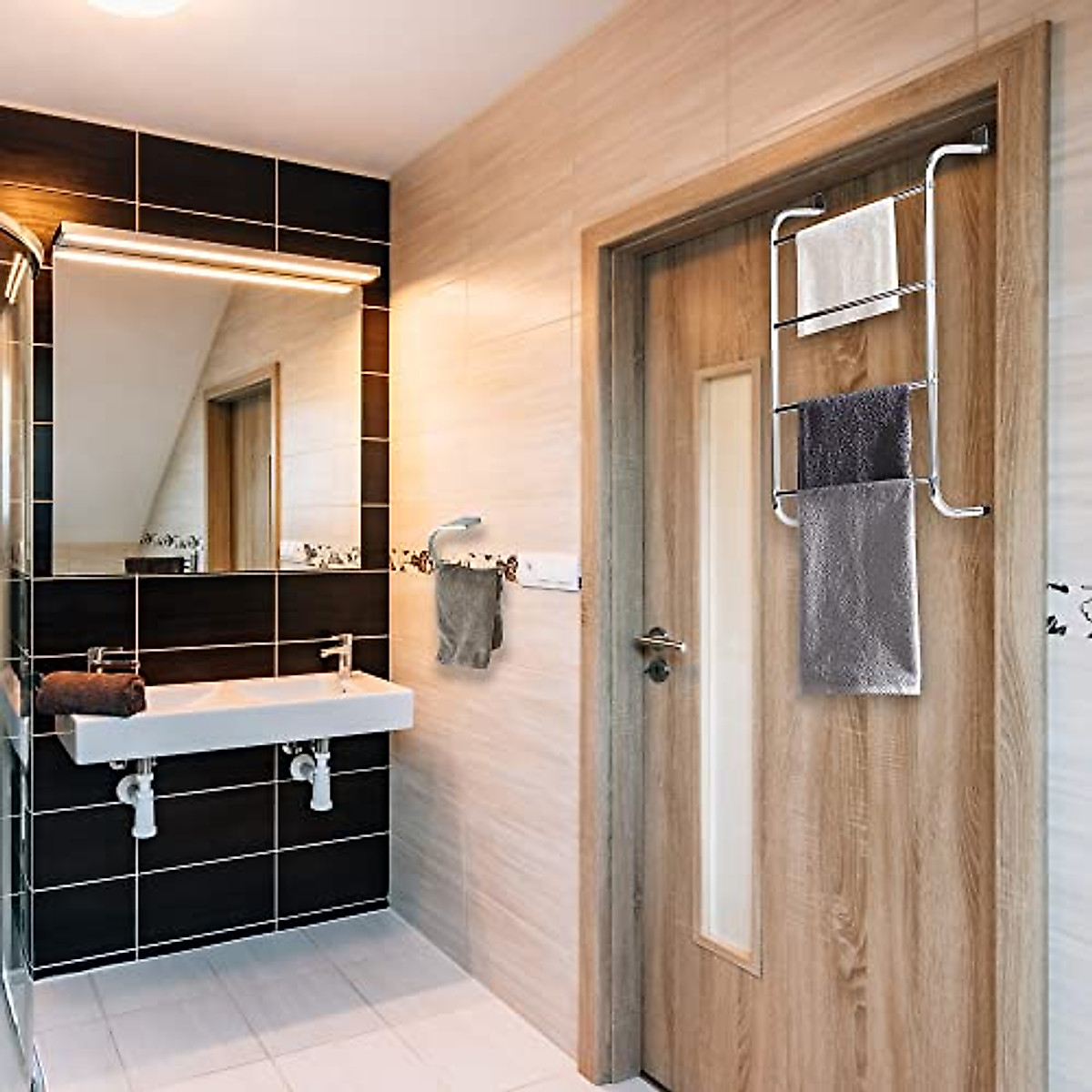 Over the Door Towel Organizer 4 Bars Metal/Chrome