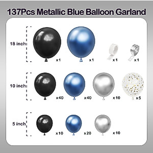 Metallic Blue and Black Balloon Arch Garland Kit-Metallic Silver Balloon Gold Sequin Balloon 137Pcs for Birthday,Gender Reveal,Baby Shower,Graduation,Easter Party Decoration.