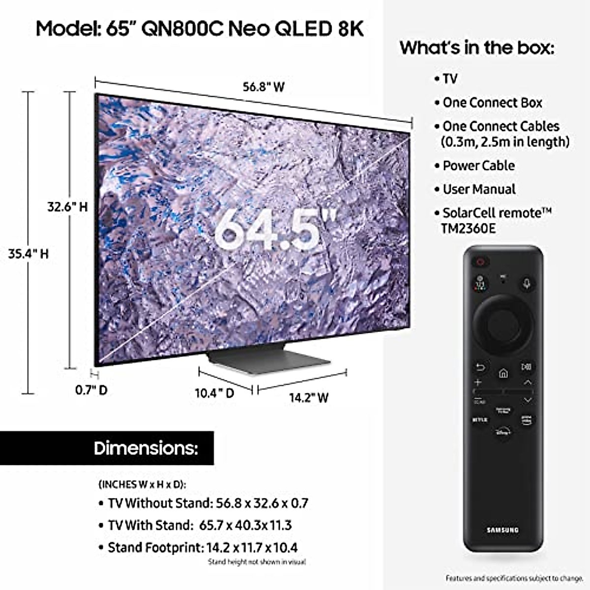 SAMSUNG 65-Inch Class Neo QLED 8K QN800C Series Mini LED Quantum HDR Smart TV with Ultra Slim Design, Dolby Atmos, Object Tracking Sound+, Q-Symphony 3.0, Alexa Built-in (QN65QN800C, 2023 Model)