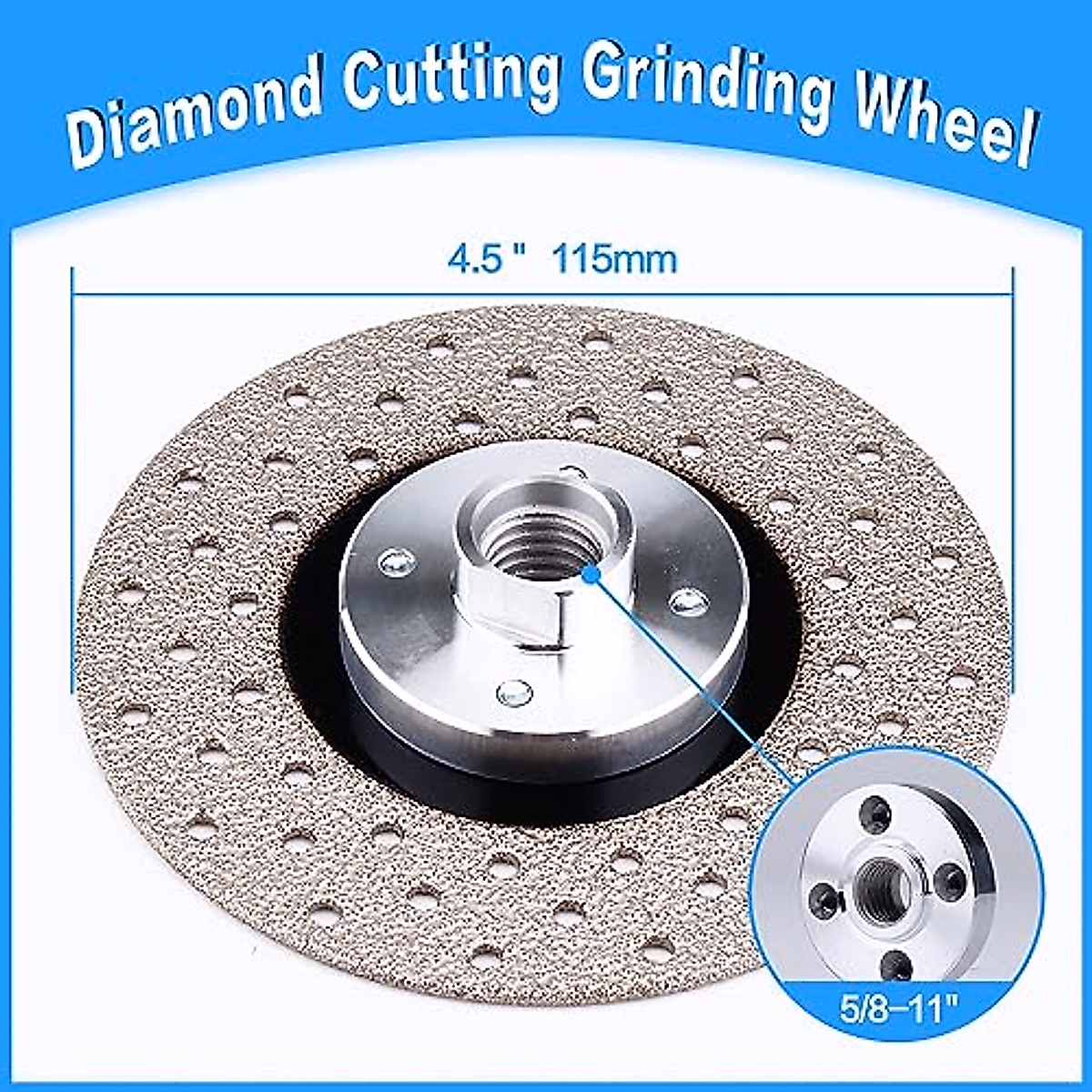 Diamond Tile Cutting Grinding Wheel, 4-1/2inch Disc Blade for Angle Grinder to Cut Grind Polish Porcelain Ceramic Marble Stone, with Dual Diamond Coverage and 5/8-11 Arbor Adaptor, Durable Efficient