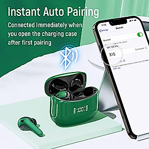 Wireless Earbuds Bluetooth Headphones 60H Playtime Ear Buds with LED Power Display Charging Case Earphones in-Ear Earbud with Microphone for Android Cell Phone Gaming Computer Laptop Sport Green