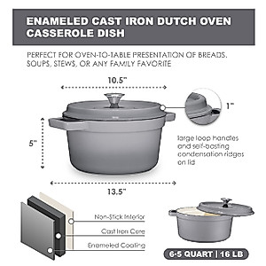 Bruntmor Pre-Seasoned 6.5 qt Enameled Cast Iron Round Dutch Ovens, 6.5 Quart Enameled Cast Iron Dutch Oven Pot With Lid And Handle, Heavy Duty Casserole Dish, Hand Wash Only, Pumpkin Spice