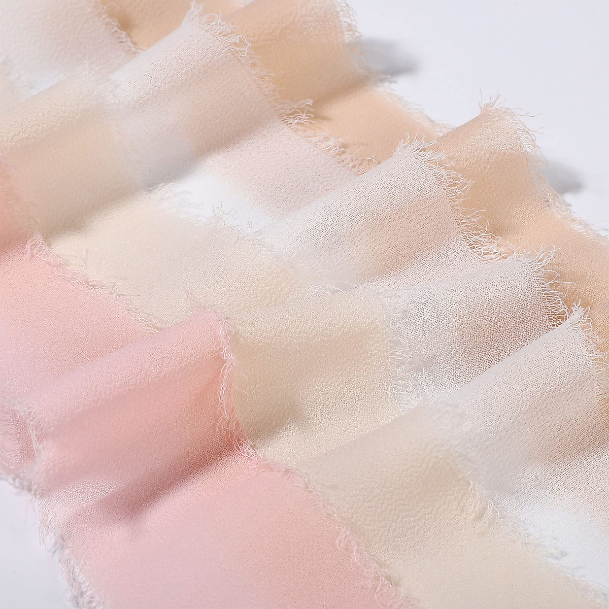 Pink & Cream Chiffon Ribbon for Gift Wrapping, 1.5 Inch × 8 Yards Pink Ribbon for Wedding Party Decorations, Flower Bouquet Wrapping Pink Bows Making（4 Rolls ）