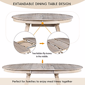 BIADNBZ 5-Piece Dining Table Set with Round Extendable Tabletop and 4 Padded Chairs, Modern Kitchen Furniture for DiningRoom, Space Saving Design, Natural Wood Wash