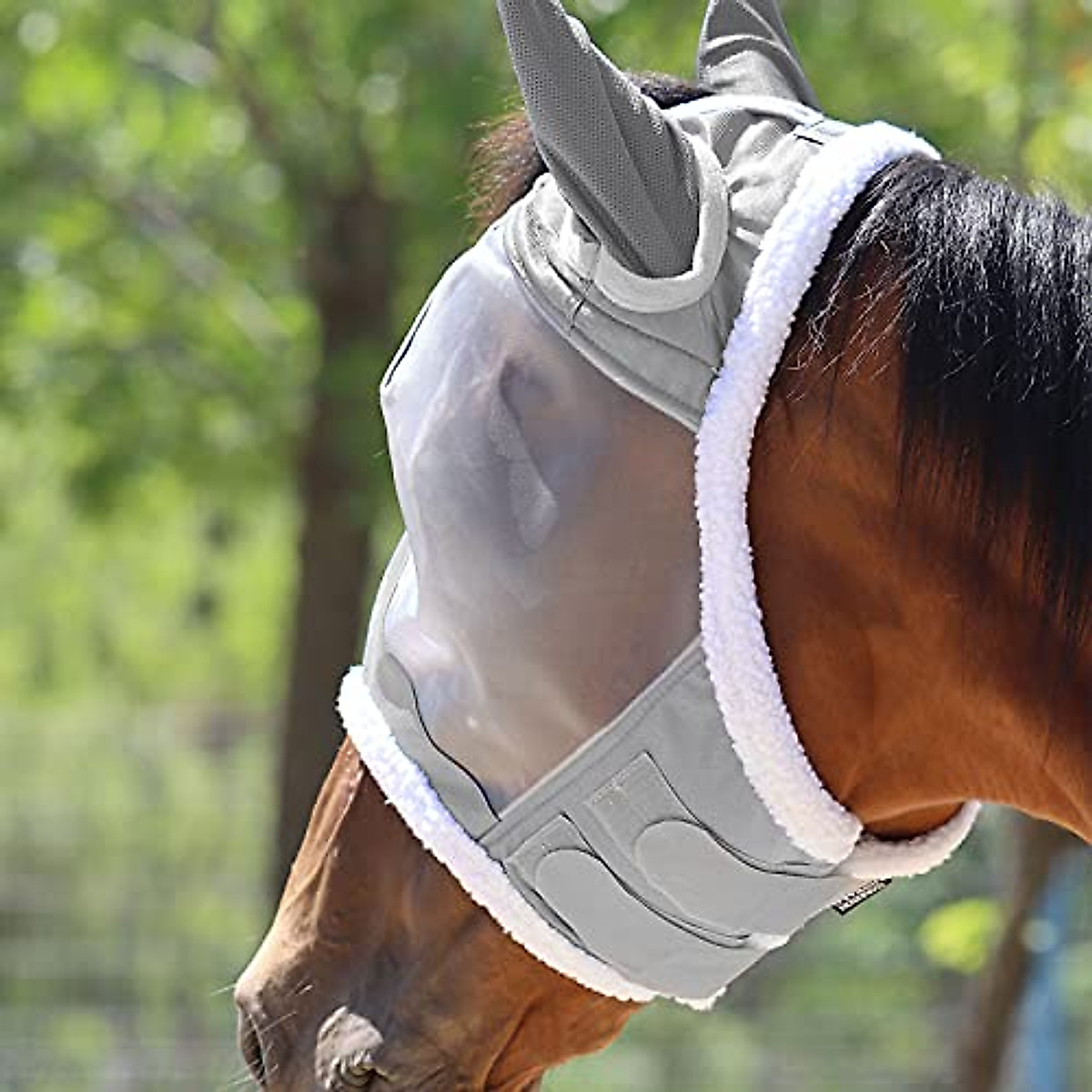 Harrison Howard Horse Fly Mask UV Protective Fine Mesh with Extra Wool Soft Touch on Skin Moonlight Silver S