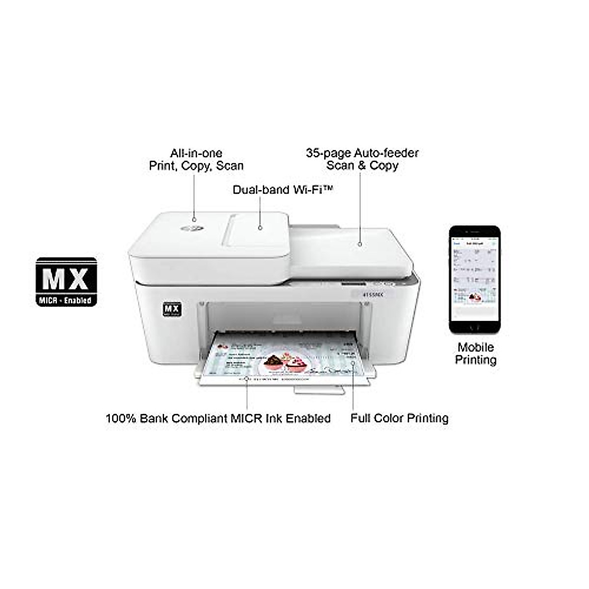 VersaCheck DeskJet 4155 MX MICR All-in-One Check Printer Gold Check Printing Software Bundle,White