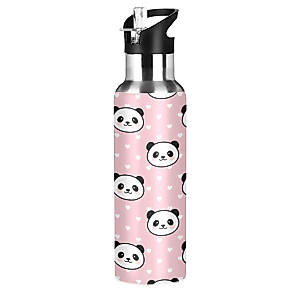 Panda Face Water Bottle Kids Stainless Steel Vacuum Insulated Water Flask Thermo Standard Mouth Bottle with Wide Handle