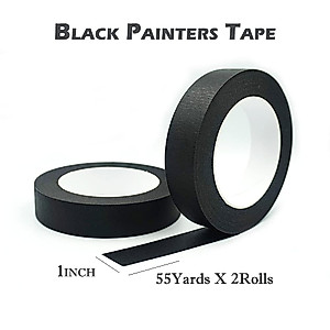 Zo.Yehaa Black Painters Tape 1 inch Wide, Black Masking Tape 1 inch X 55 Yards 2 Rolls, 300FT Total, Black Tape for Arts DIY Crafts Painting Labeling Decoration School Projects Home Office