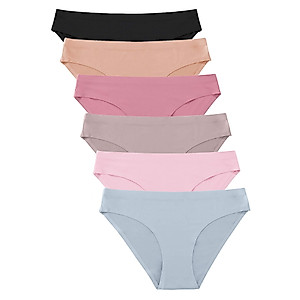 FINETOO 6 Pack Women’s Seamless Hipster Underwear No Show Panties Invisibles Briefs Soft Stretch Bikini Underwears XS-XL(S)