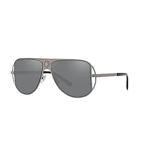 Versace Man Sunglasses Gunmetal Frame, Grey Mirror Silver Lenses, 57MM