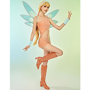 Winx Club Women's Stella Cosplay Fairy Costume Outfit One-shoulder Top and Shorts with a Pair of Wings