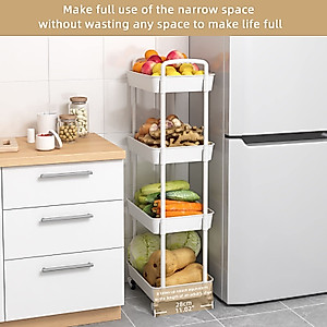 JIUYOTREE 4-Tier Rolling Storage Cart Utility Cart with Lockable Wheels for Living Room Bathroom Kitchen Office White
