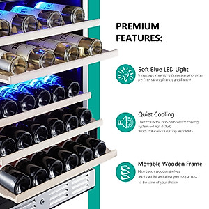 Kalamera 24 inch Wine Cooler, 46 Bottle - Dual Zone Built-in or Freestanding Fridge with Stainless Steel Reversible Glass Door, for Home, Kitchen, or Office.