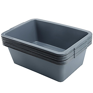 HEIHAK 5 Pack 8 L Plastic Bus Tub, 8.5 Qt 2.1 Gallon Grey Commercial Bus Box Utility Tote Bins, Small Rectangle Utility Storage Dish Tub Wash Basin for Kitchen, Restaurant, Cafeteria