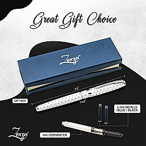 ZenZoi White Fountain Pen | Effortlessly Elegant Writing: Premium Metal Fountain Pen Set with German Schmidt Fine Nib, Ink Converter, and Gift Box Case