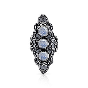 Koral Jewelry Moonstone 3 Stones Ethnic Vintge Gipsy Multi Stone Ring 925 Sterling Silver Vintage Tribal Gipsy Boho Chic (7)