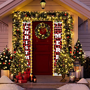 Christmas Porch Signs Banner for Outdoor Christmas Decorations with Lights, Merry Christmas Sign Hanging Door Banners(71"x 12") for Home Wall Front Indoor Yard Merry Christmas Banner