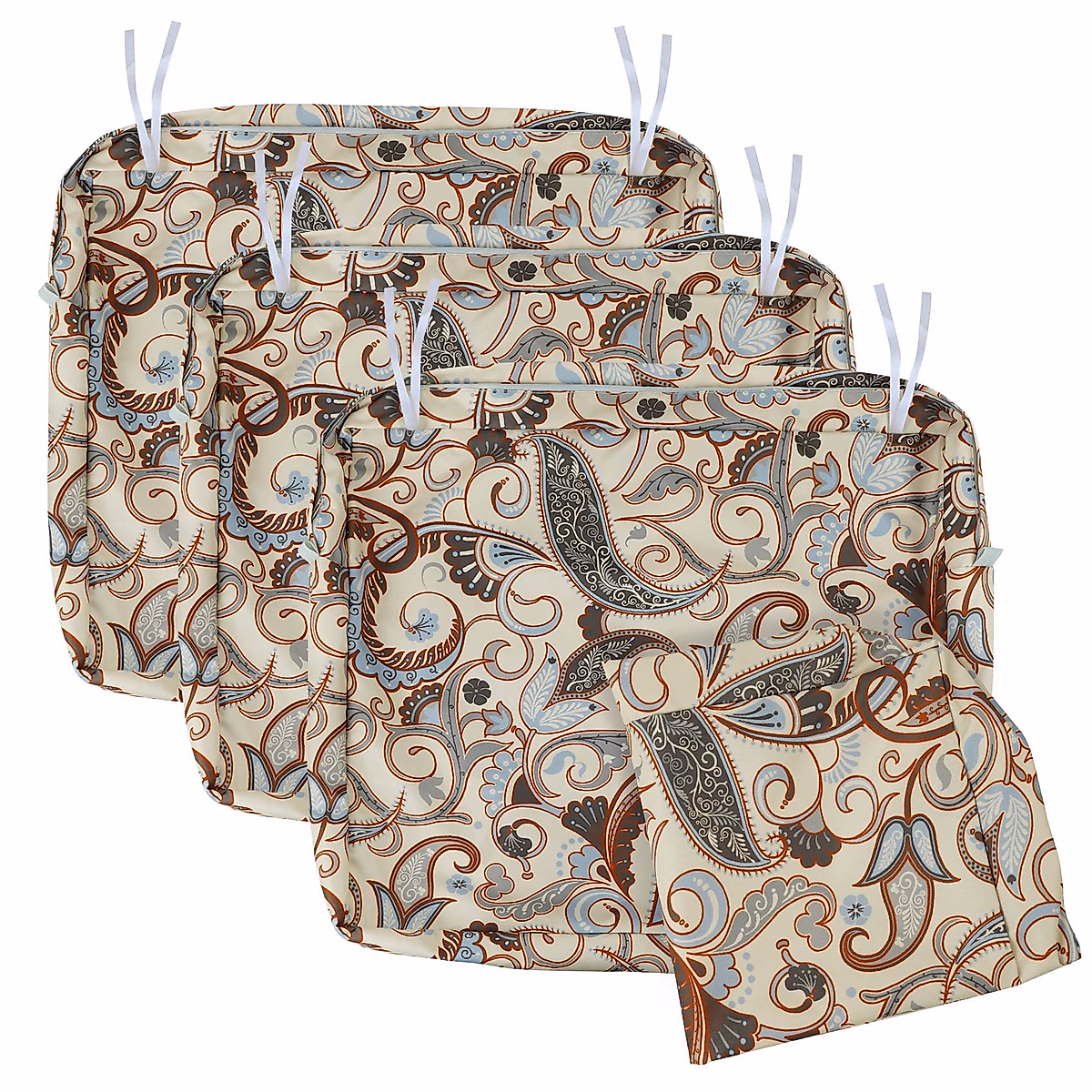 NettyPro Patio Furniture Cushion Covers Replacement Set 4 Water Repellent UV Resistant Outdoor Chair Seat Cushion Slipcover with Zipper and Tie, Replacement Cover Only, 22 x 20 x 4 Inch