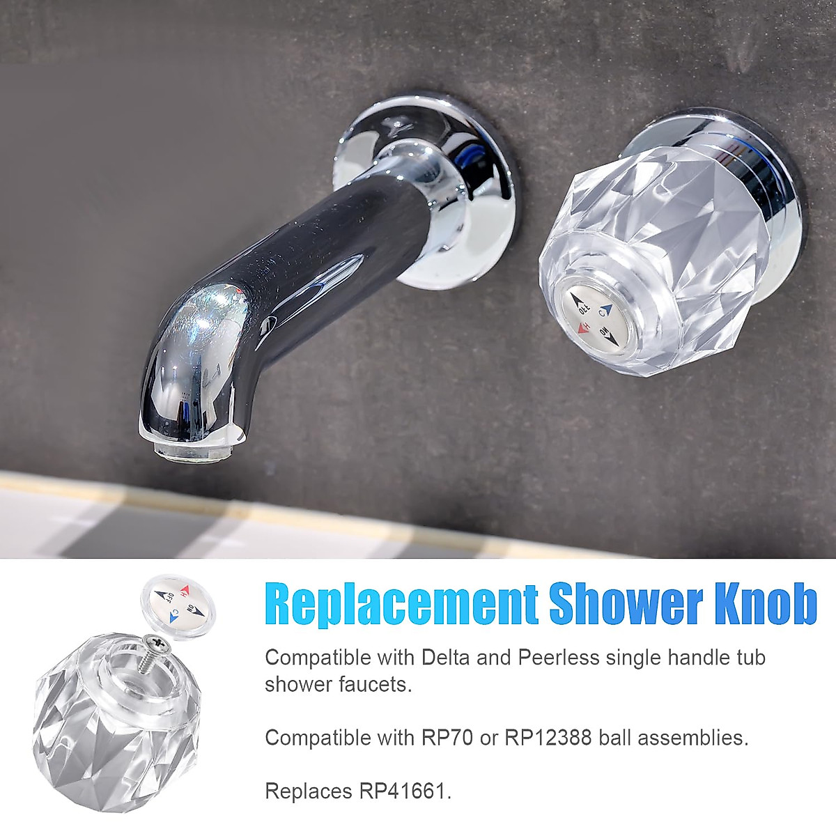 Shower Faucet Handle Replacement, Shower Knob Kit Hot and Cold Bathroom Faucet Knobs Replacement Bathtub Knobs for Delta Peerless