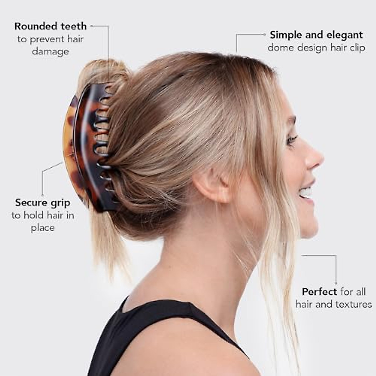 Kitsch Large Hair Clips for Women - Jumbo Dome & Claw Clips for Thick Hair | Big Banana Clips for Teen Girls | Stylish Hair Styling Accessories (2pc Tortoise&Black)