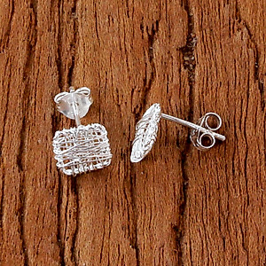 NOVICA Artisan Sterling Silver Stud Earrings Wrap Square Made Thailand No Stone Geometric [0.3 in L x 0.3 in W] ' Crisscross Square'