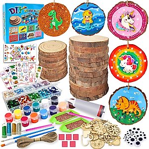 7july Wooden Arts and Crafts Kits for Kids Boys Girls Age 6-12 Years Old,Wood Slices with Diamond Crafts Sets-Little Children's Art & Craft Gifts